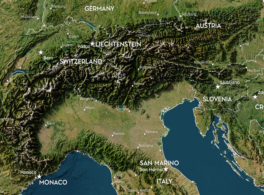 Mediterranean - Shaded Relief Satellite Map - Maps of Iceland