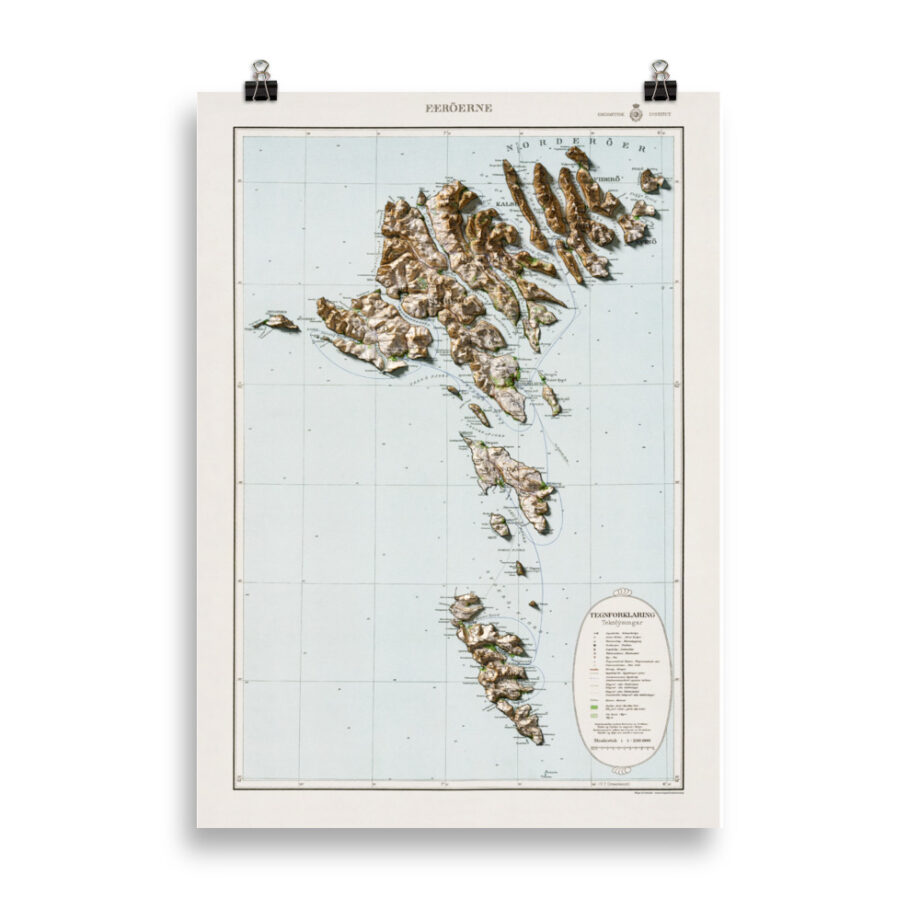 Faroe Islands Map - Shaded relief map poster - Maps of Iceland